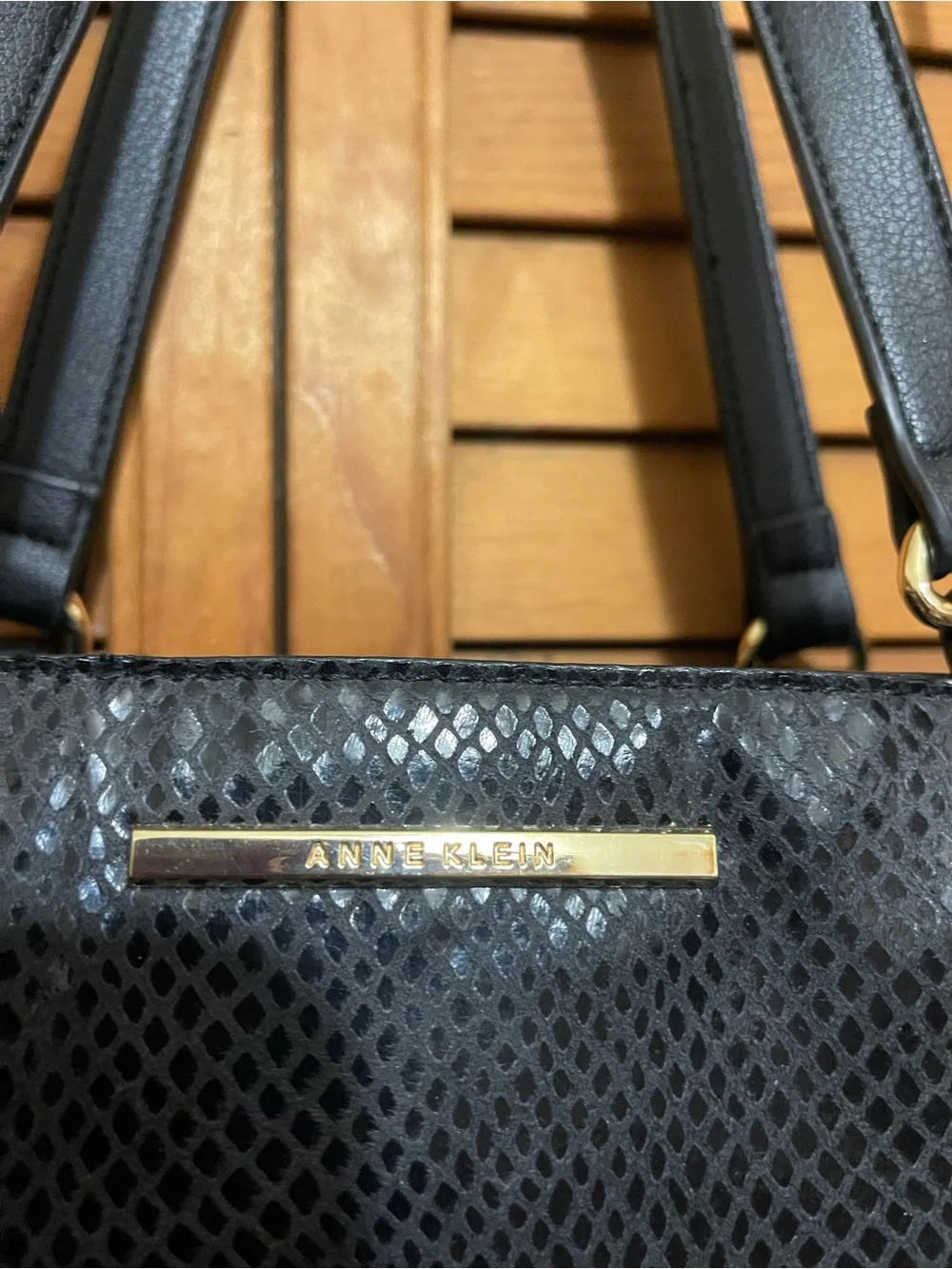 Anne Klein | Bags | Anne Klein Black Textured Snakeembossed Tote With ...